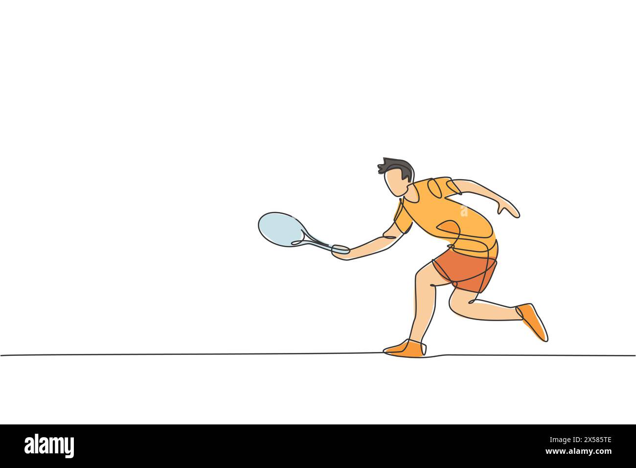 One continuous line drawing of young happy tennis player hold opponent ...