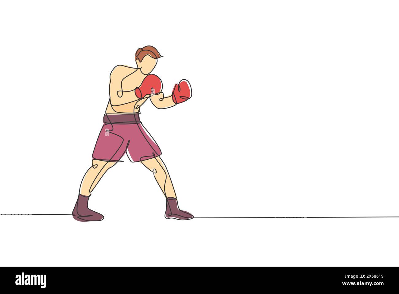 Single continuous line drawing of young agile man boxer stance ...