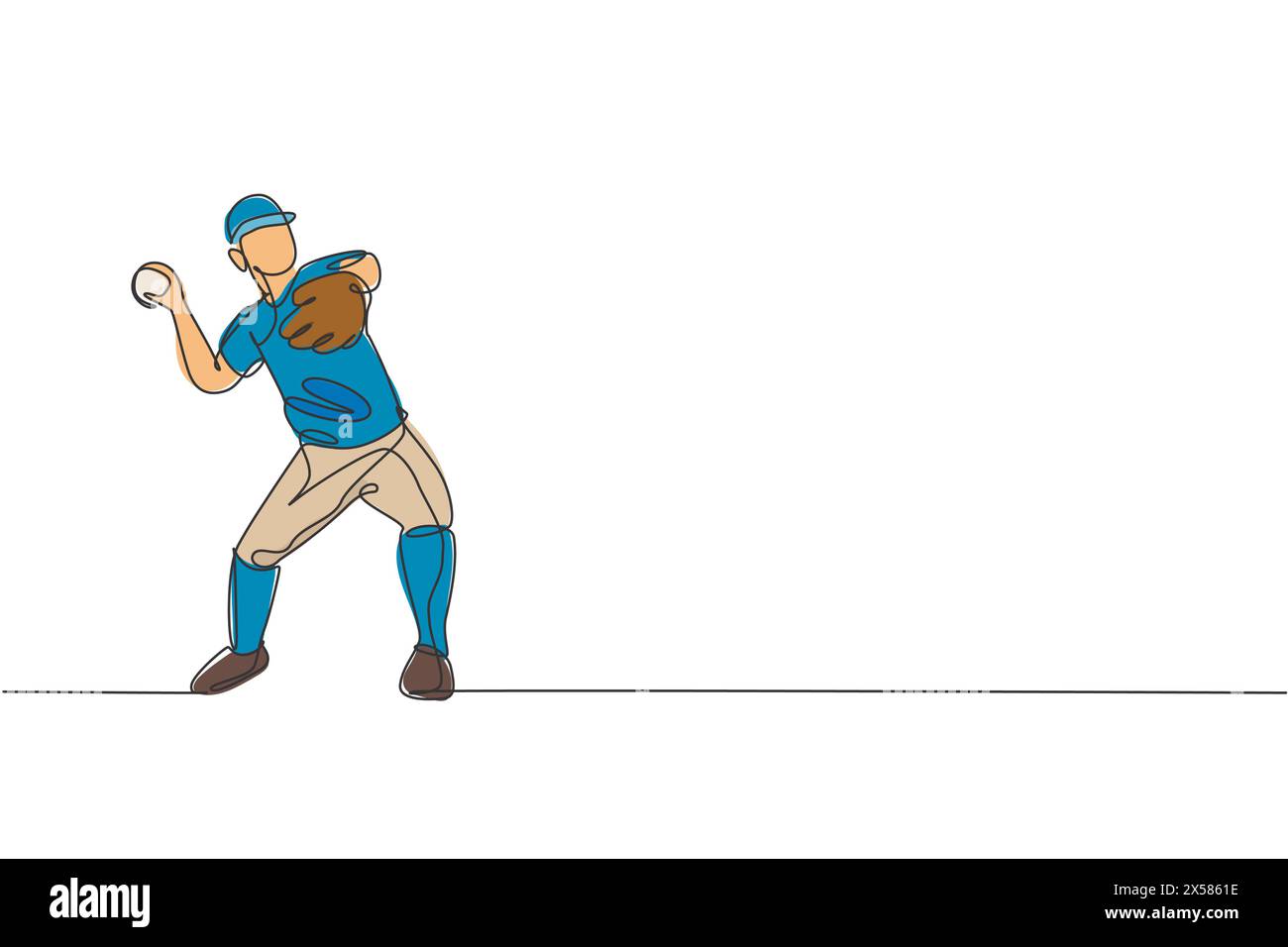 Single continuous line drawing young agile man baseball player practice ...