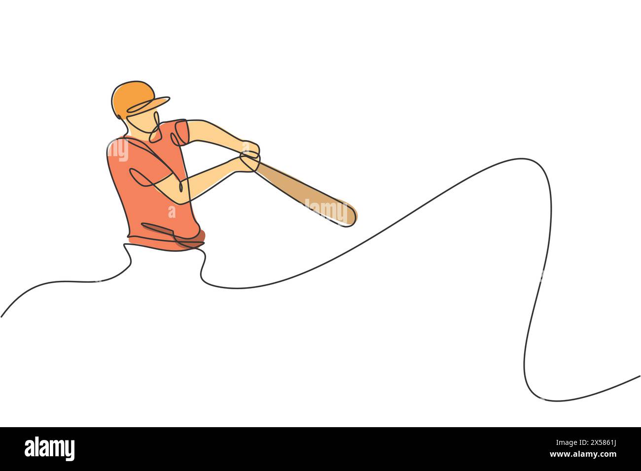 Single continuous line drawing of young agile man baseball player focus ...