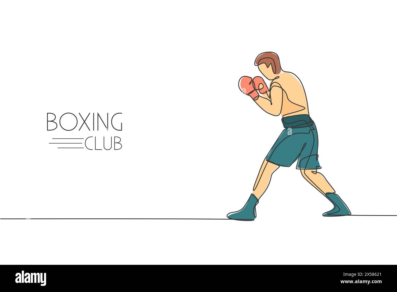 Single continuous line drawing young agile man boxer ready for fighting ...
