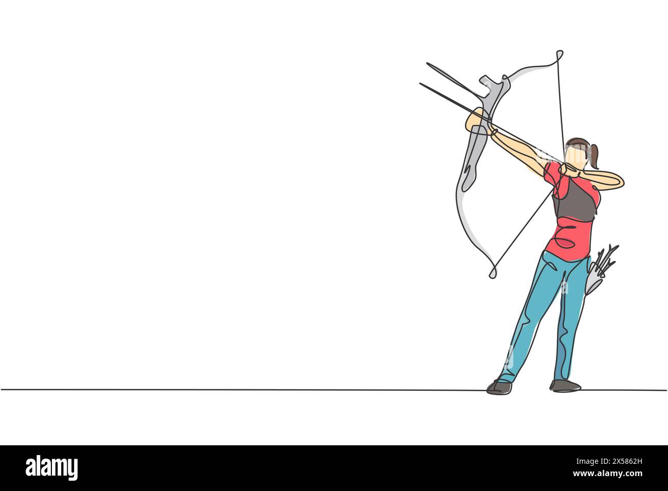 Single continuous line drawing of young professional archer woman focus ...