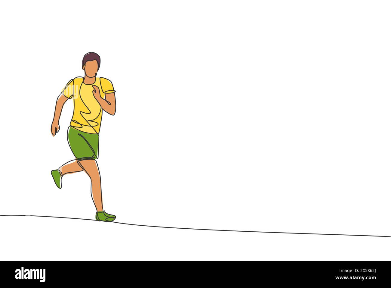 One continuous line drawing of young man athlete runner focus jogging ...
