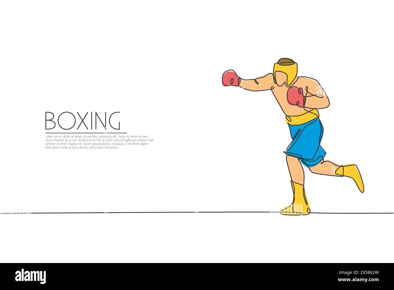 One continuous line drawing of young sporty man boxer practice his hook ...