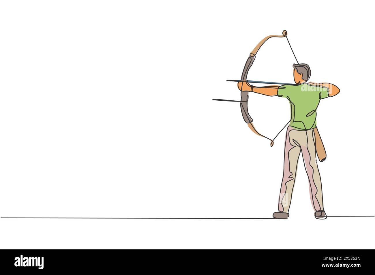 Single continuous line drawing of young professional archer man focus ...