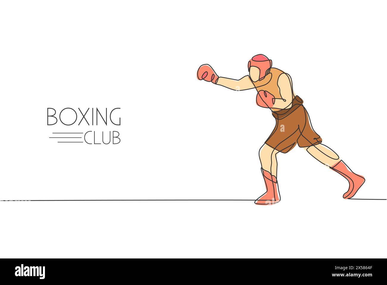 One single line drawing of young energetic man boxer improve his attack ...