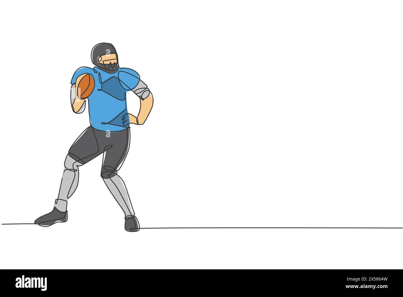 Single continuous line drawing of young agile man american football ...