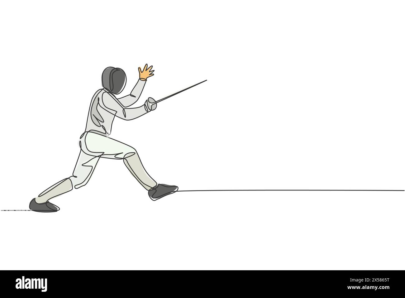 One continuous line drawing man fencing athlete practice fighting in ...