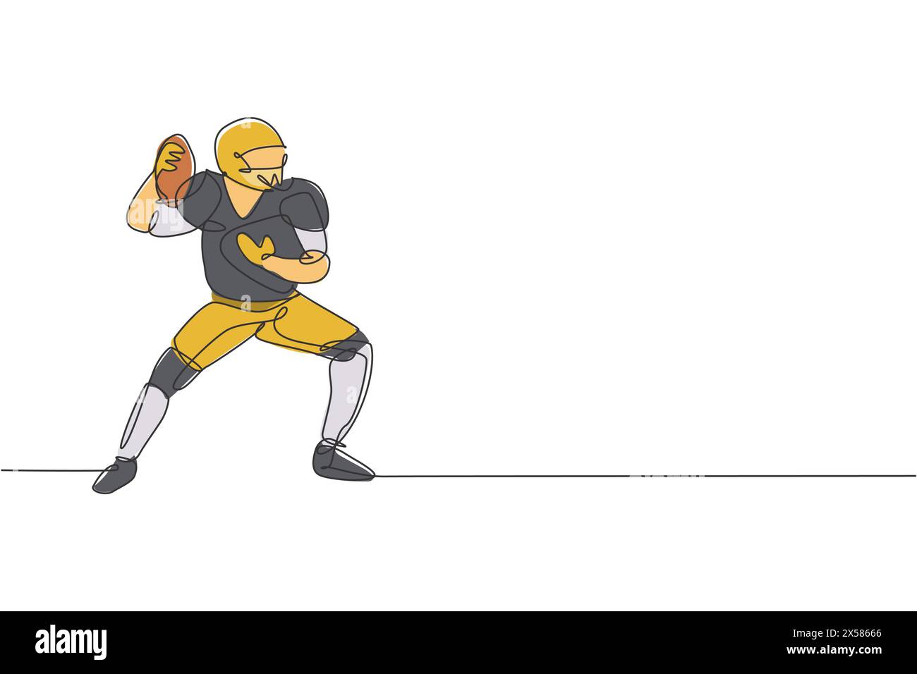 One continuous line drawing of young sporty american football player ...