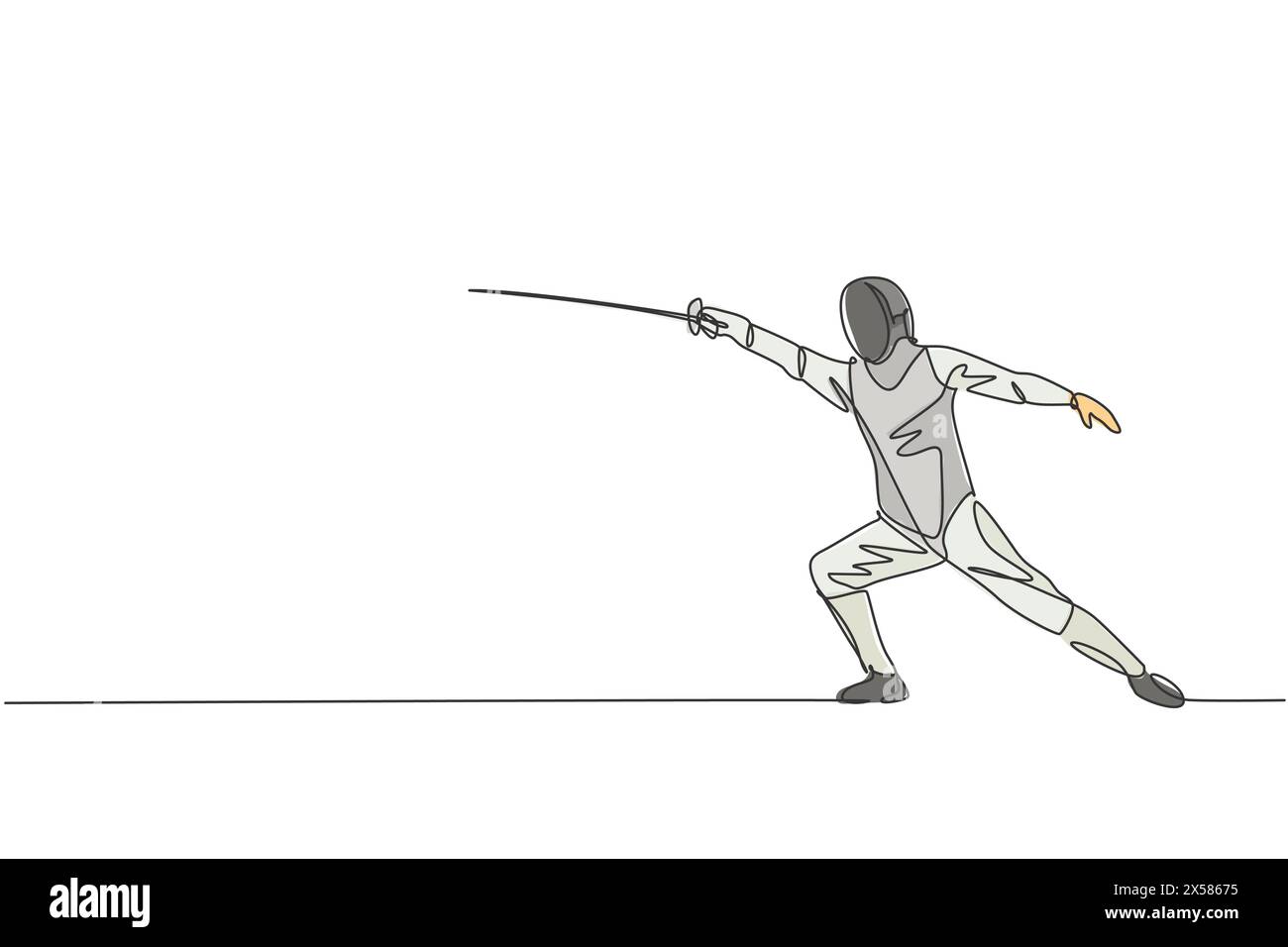 Single continuous line drawing of young professional fencer athlete man ...