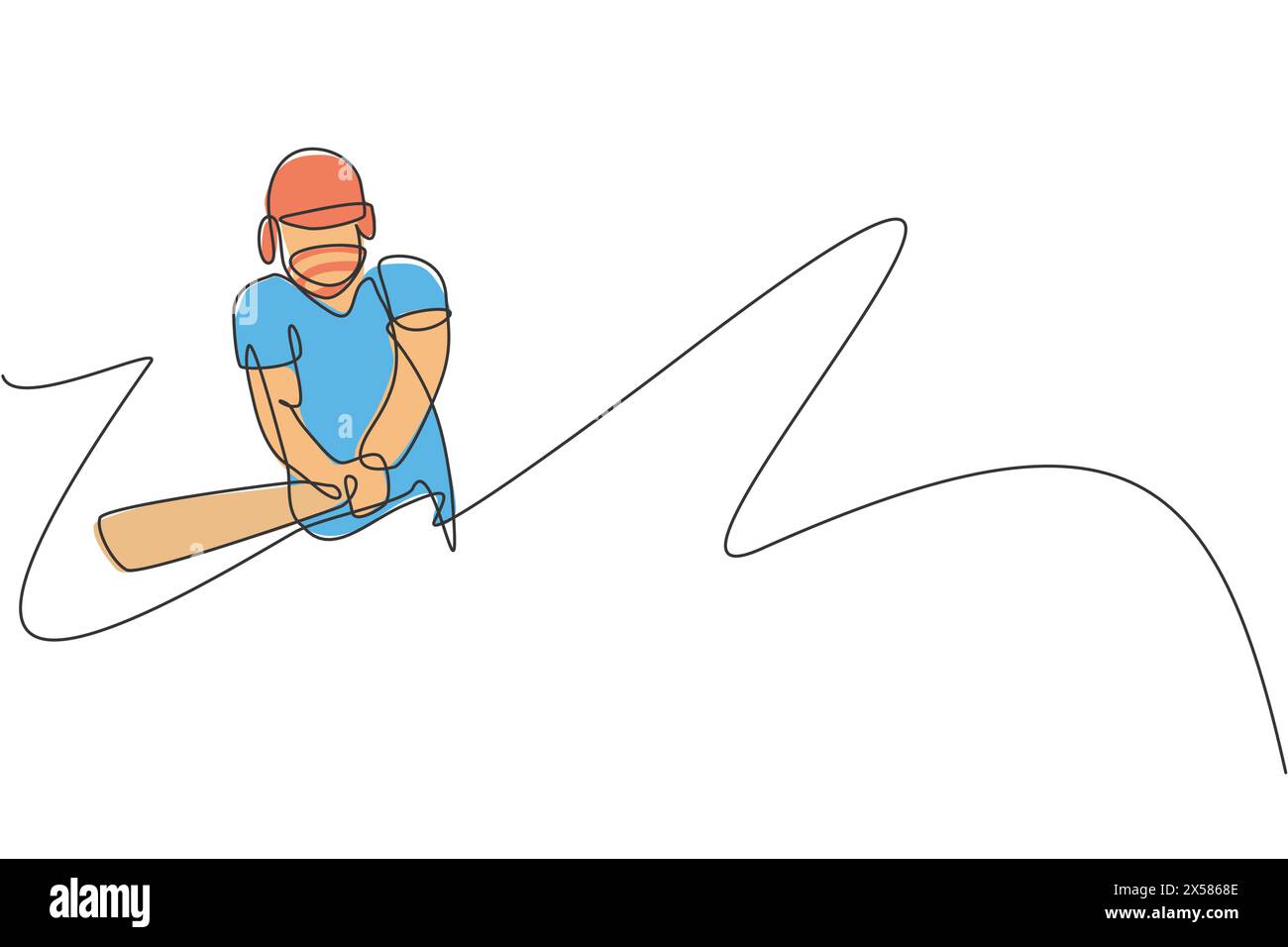 One continuous line drawing of young happy man cricket player hit the ...