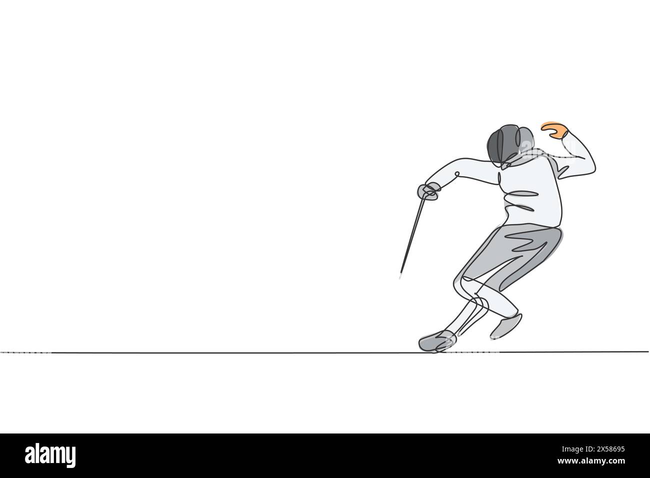 Single continuous line drawing young professional fencer athlete man in ...