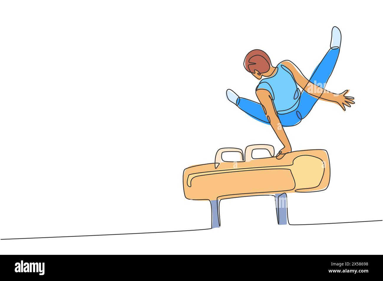 Single continuous line drawing young handsome professional gymnast man ...