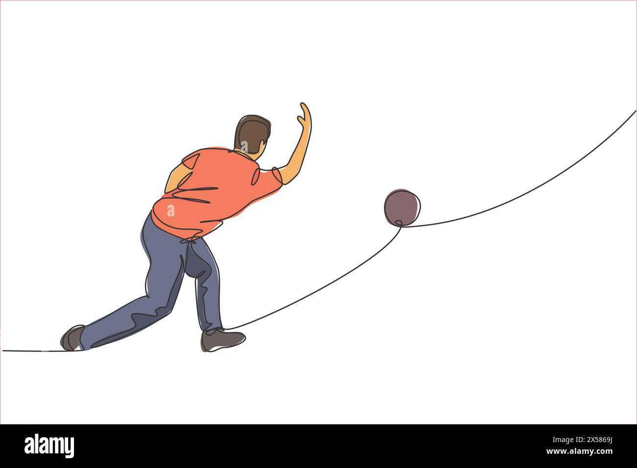 One continuous line drawing of young happy bowling player man throw ...
