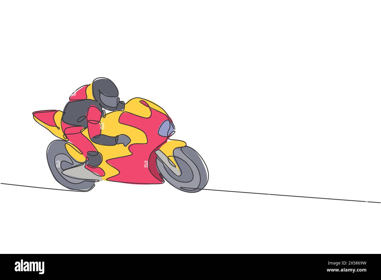 One continuous line drawing of young moto biker practicing to improve ...