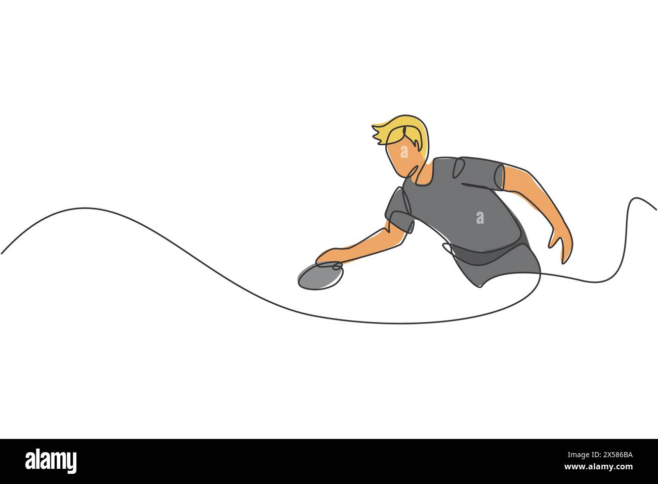 One continuous line drawing of young sporty man table tennis player ...