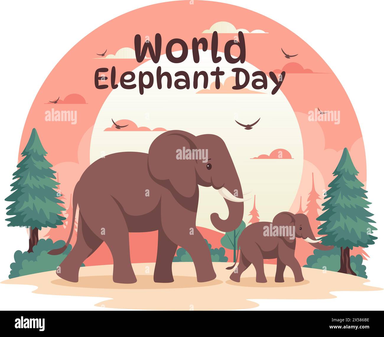 Happy World Elephant Day Vector Illustration on 12 August with ...