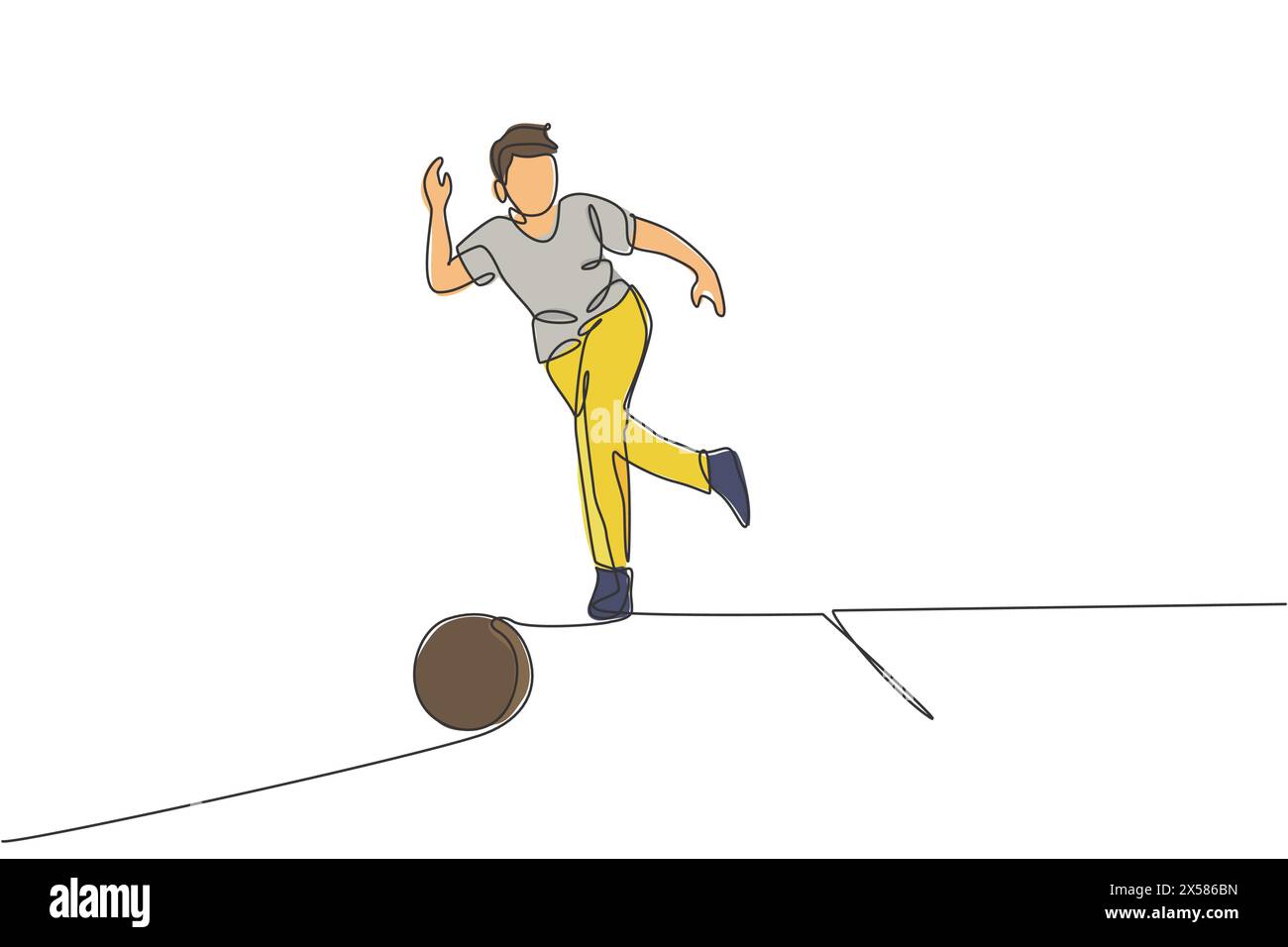 Single continuous line drawing of young happy bowling player man throw ...
