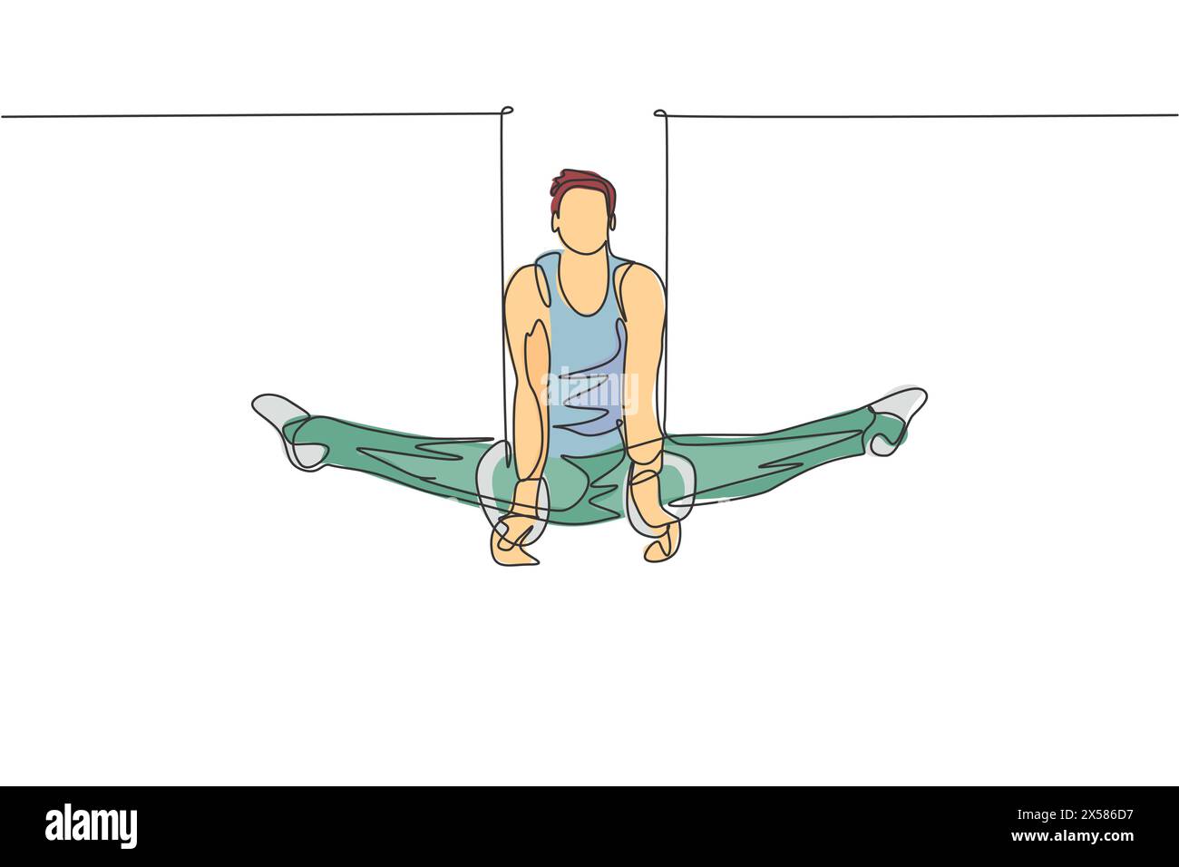 One single line drawing of young handsome gymnast man exercising steady ...