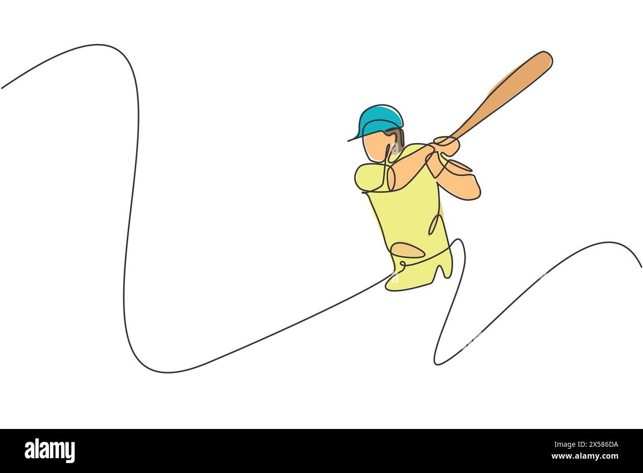 One continuous line drawing of young sporty man baseball player ...