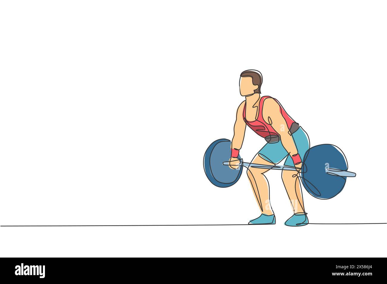 One single line drawing of fit young athlete muscular man lifting ...