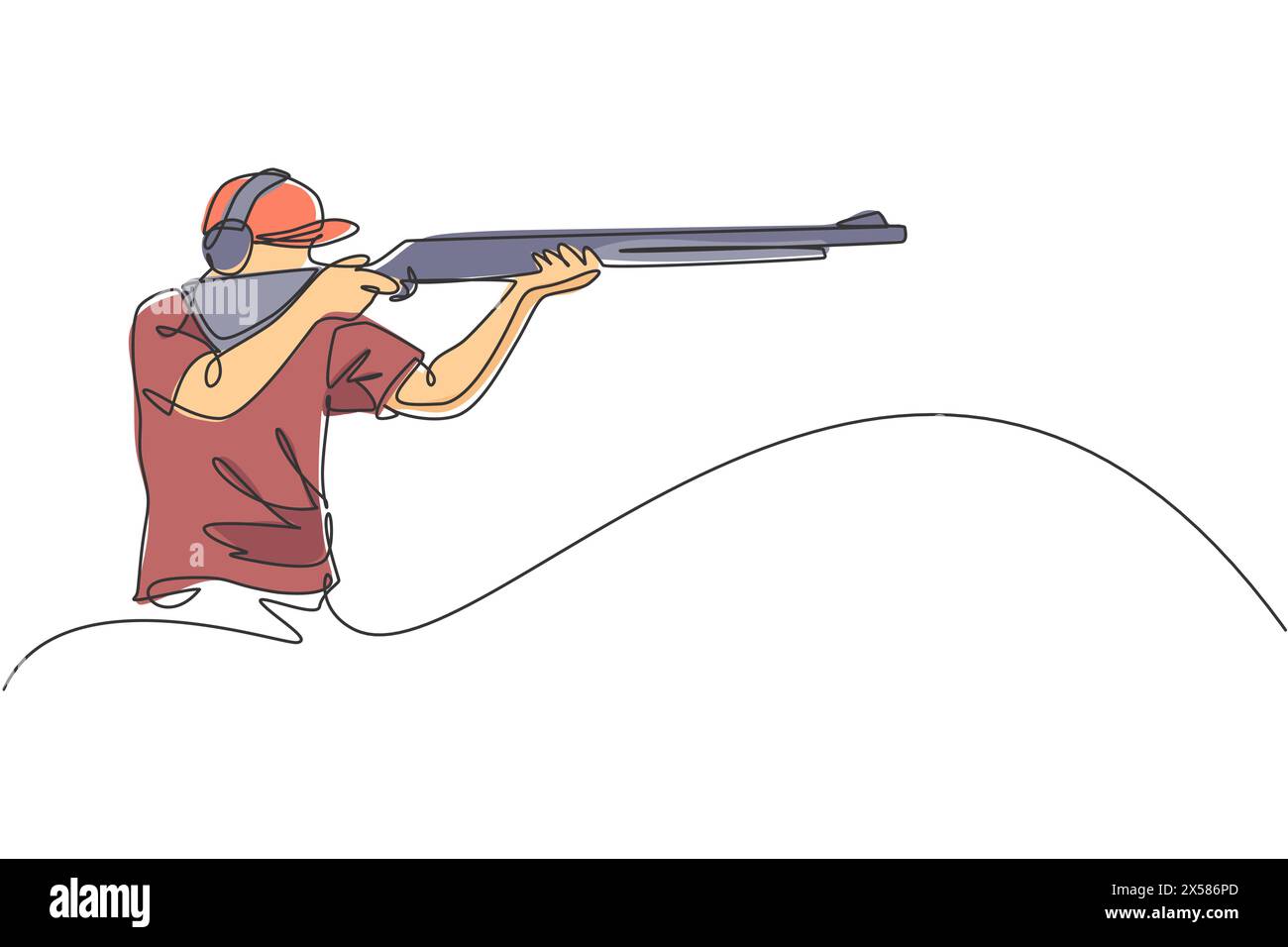 One continuous line drawing young man on shooting training ground ...