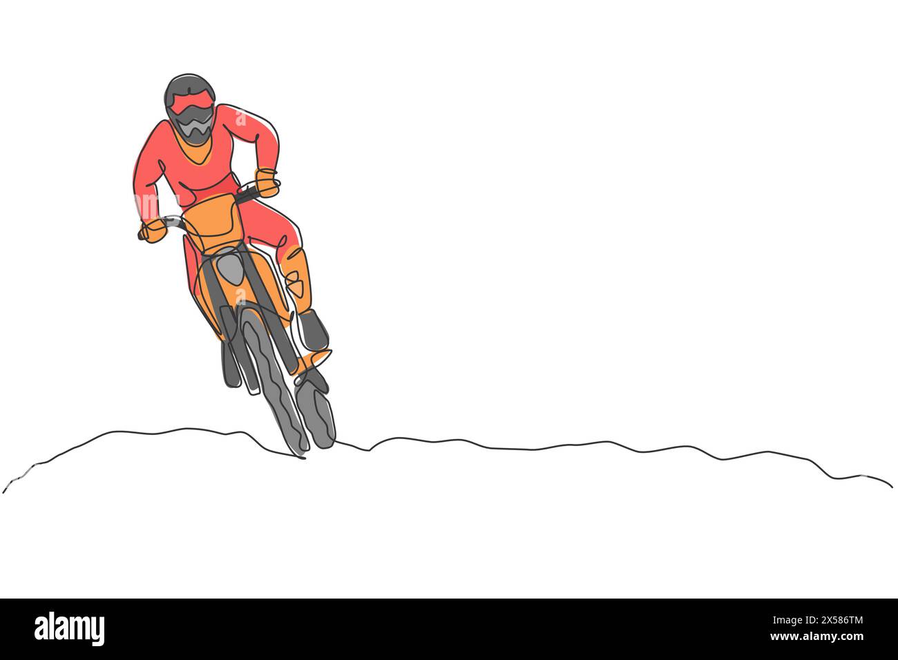 Single continuous line drawing of young motocross ride drive the bike ...