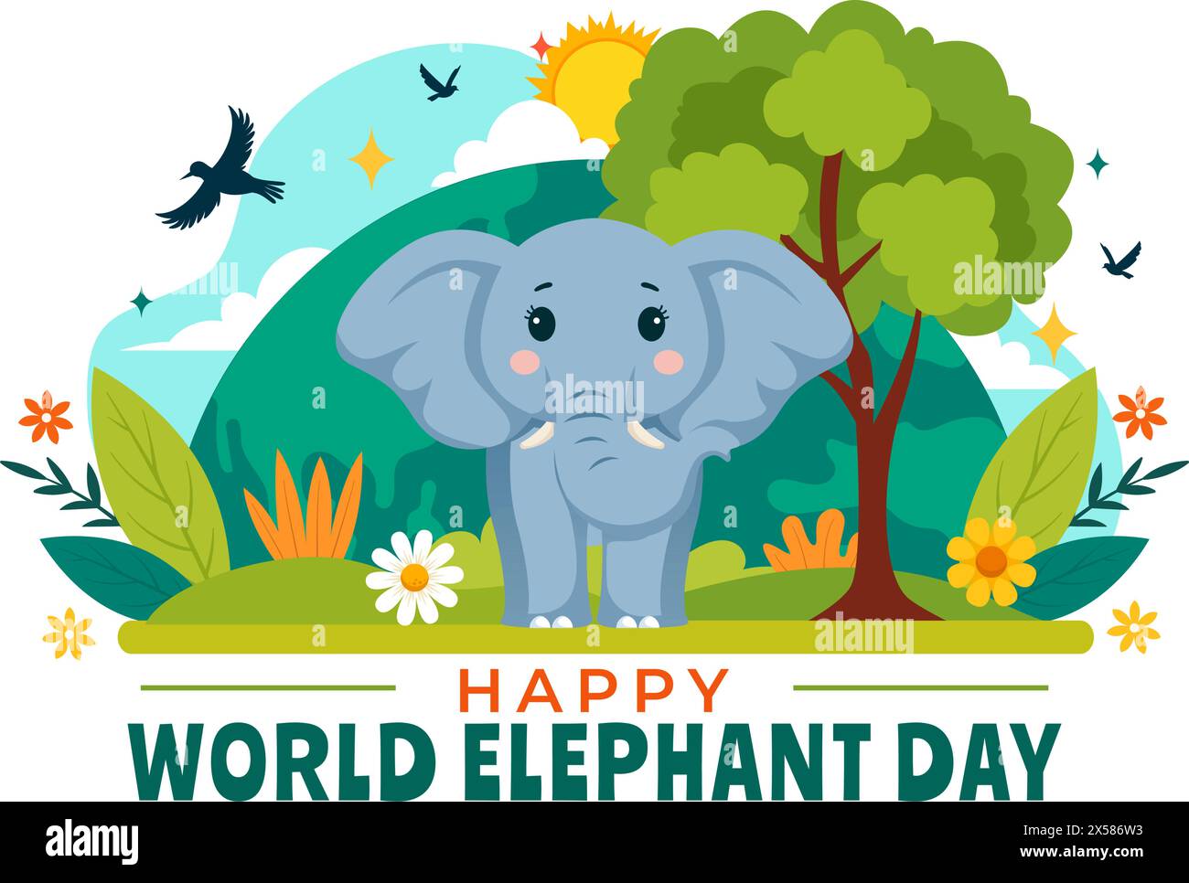 Happy World Elephant Day Vector Illustration on 12 August with ...