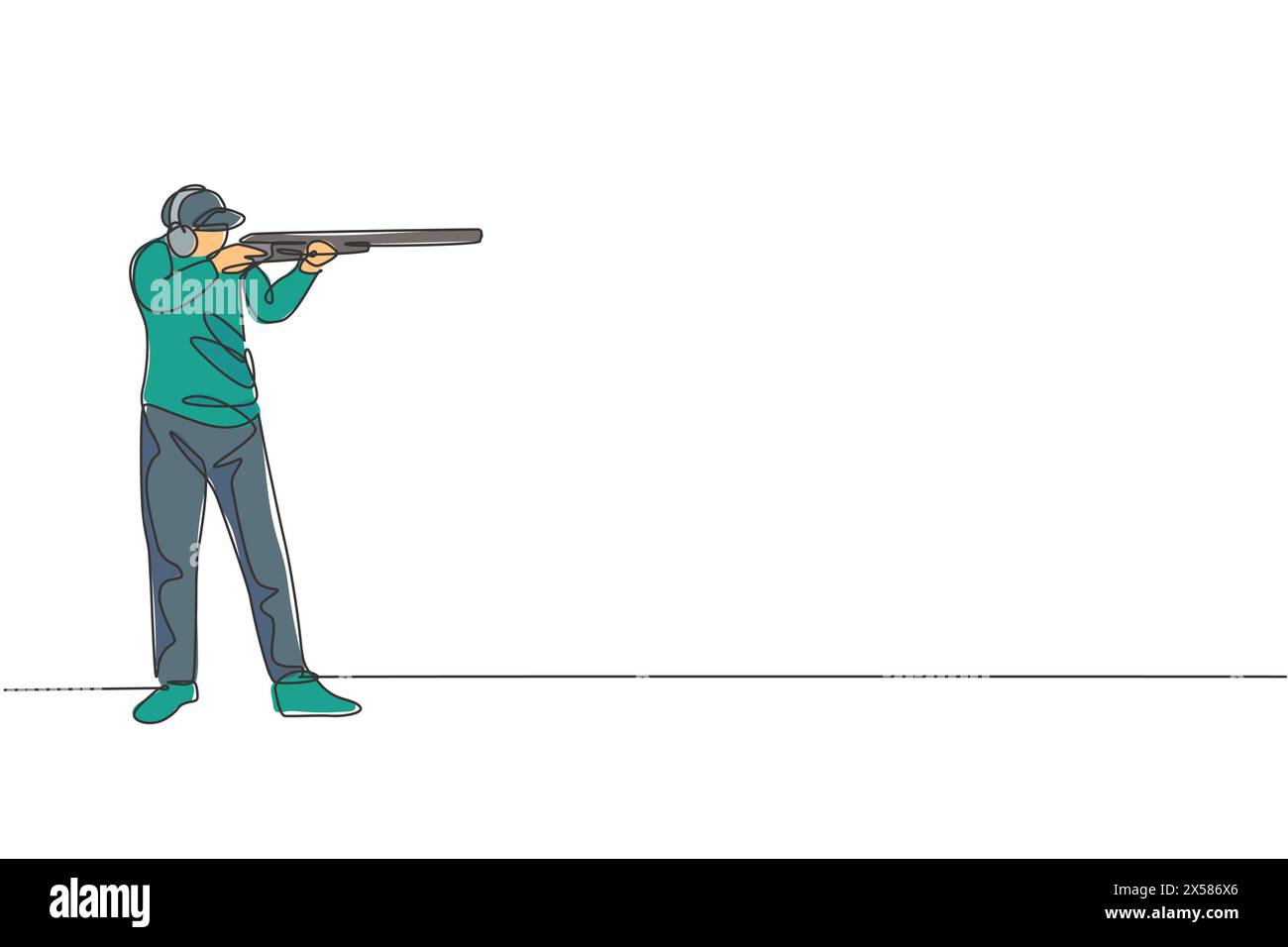 One single line drawing of young man practicing to shot target in range ...