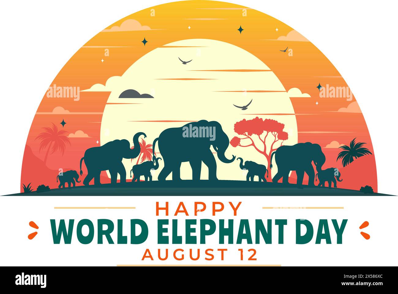Happy World Elephant Day Vector Illustration on 12 August with ...