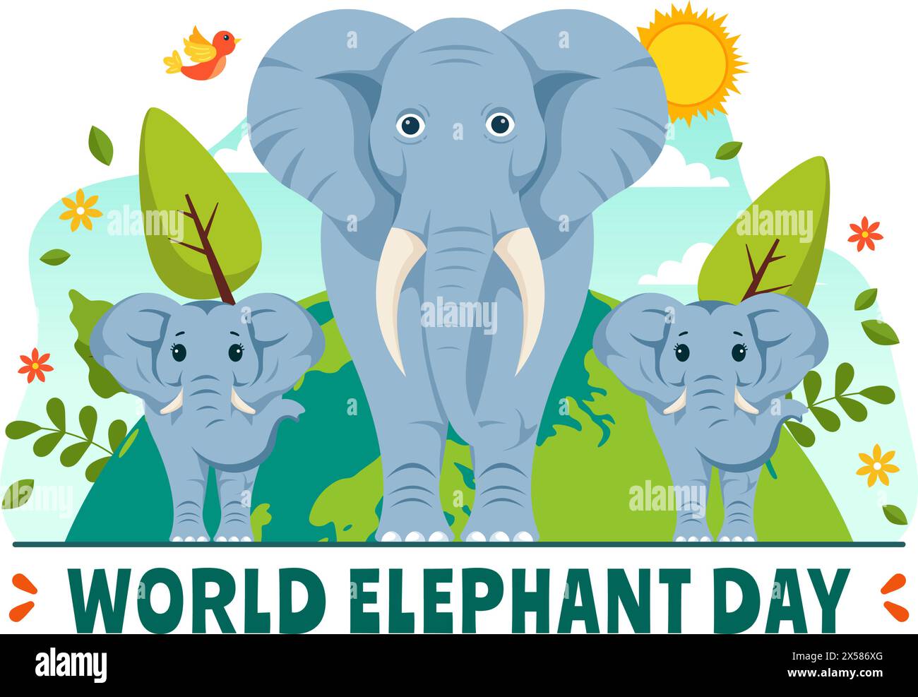 Happy World Elephant Day Vector Illustration on 12 August with ...