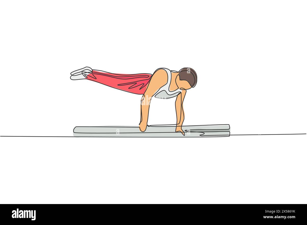 Single continuous line drawing young handsome professional gymnast man ...