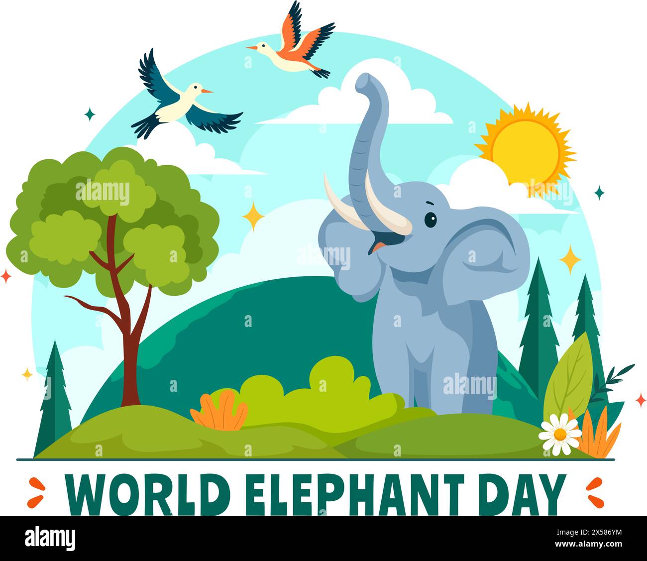 Happy World Elephant Day Vector Illustration on 12 August with ...