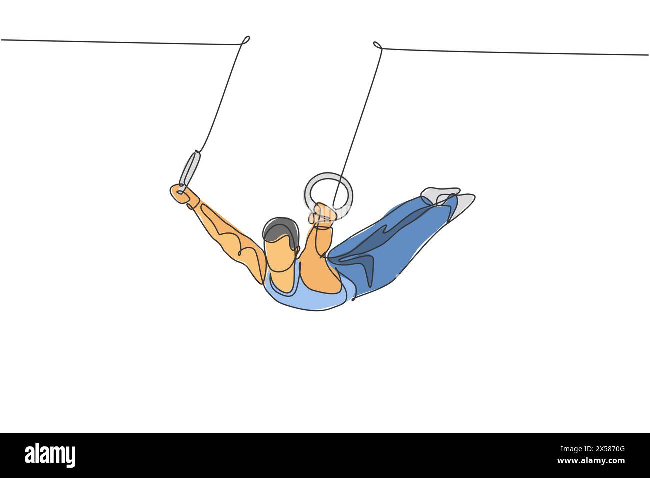 Single continuous line drawing young handsome professional gymnast man ...