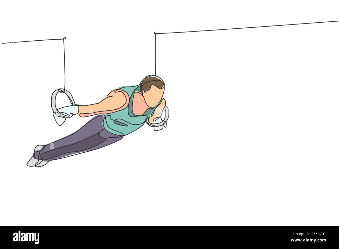 One single line drawing of young handsome gymnast man exercising steady ...
