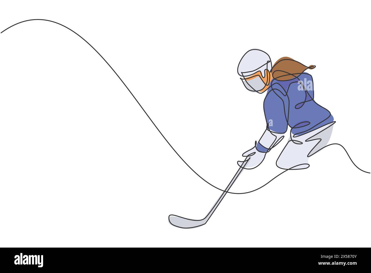 One continuous line drawing of young professional ice hockey player ...