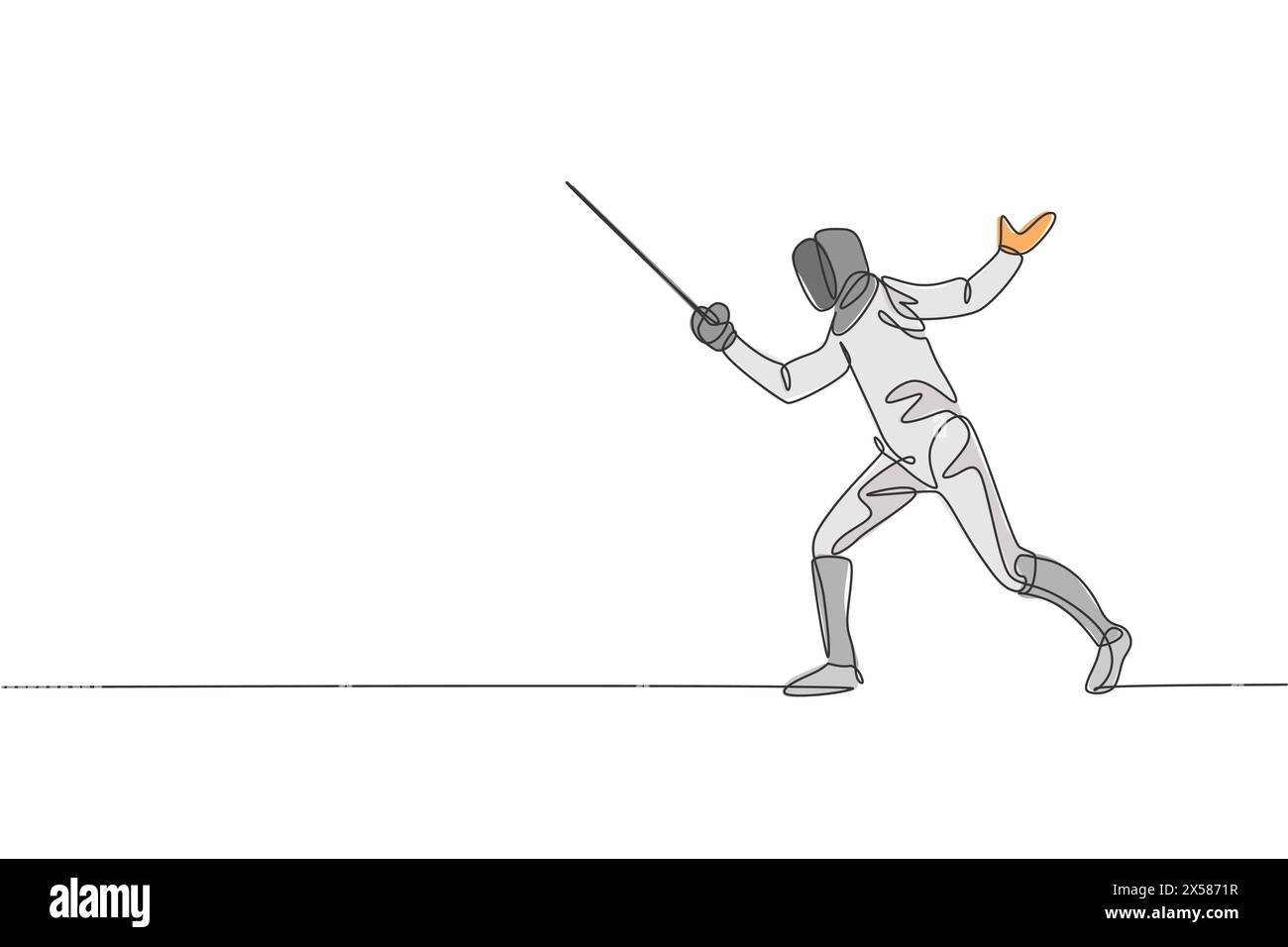 One continuous line drawing young woman fencing athlete fighting ...