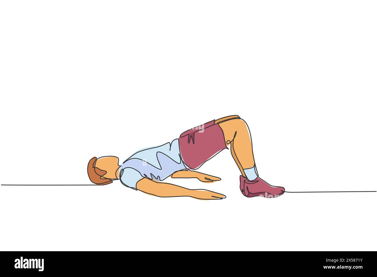 Single continuous line drawing young happy man exercising doing hip ...