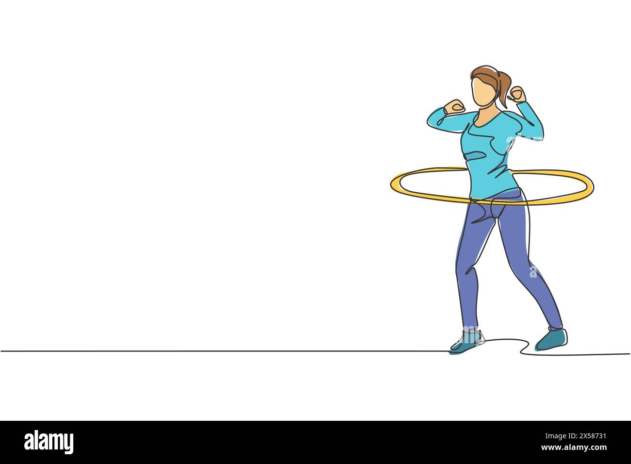 Single continuous line drawing of young sportive woman happy training ...