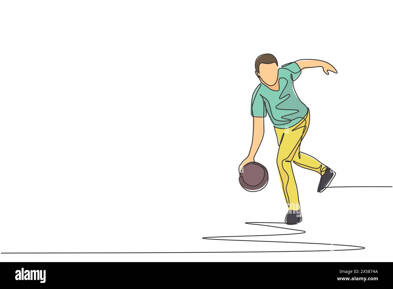 One single line drawing of young talented bowling player man throw ball ...