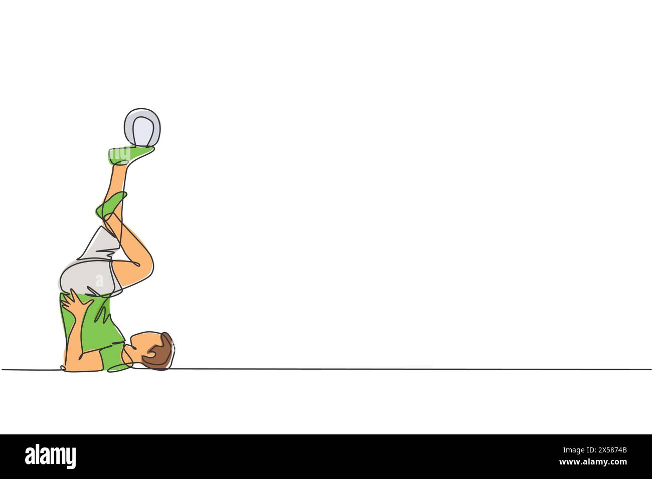 Single continuous line drawing of young sportive man train soccer ...