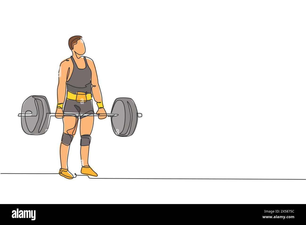 One single line drawing of fit young athlete muscular man lifting ...