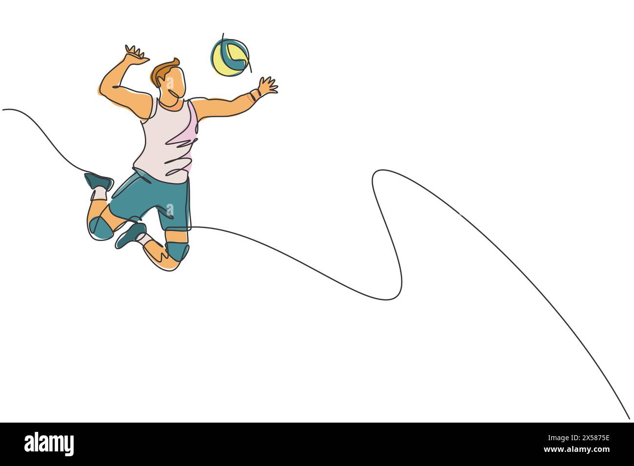 One single line drawing of young male professional volleyball player ...