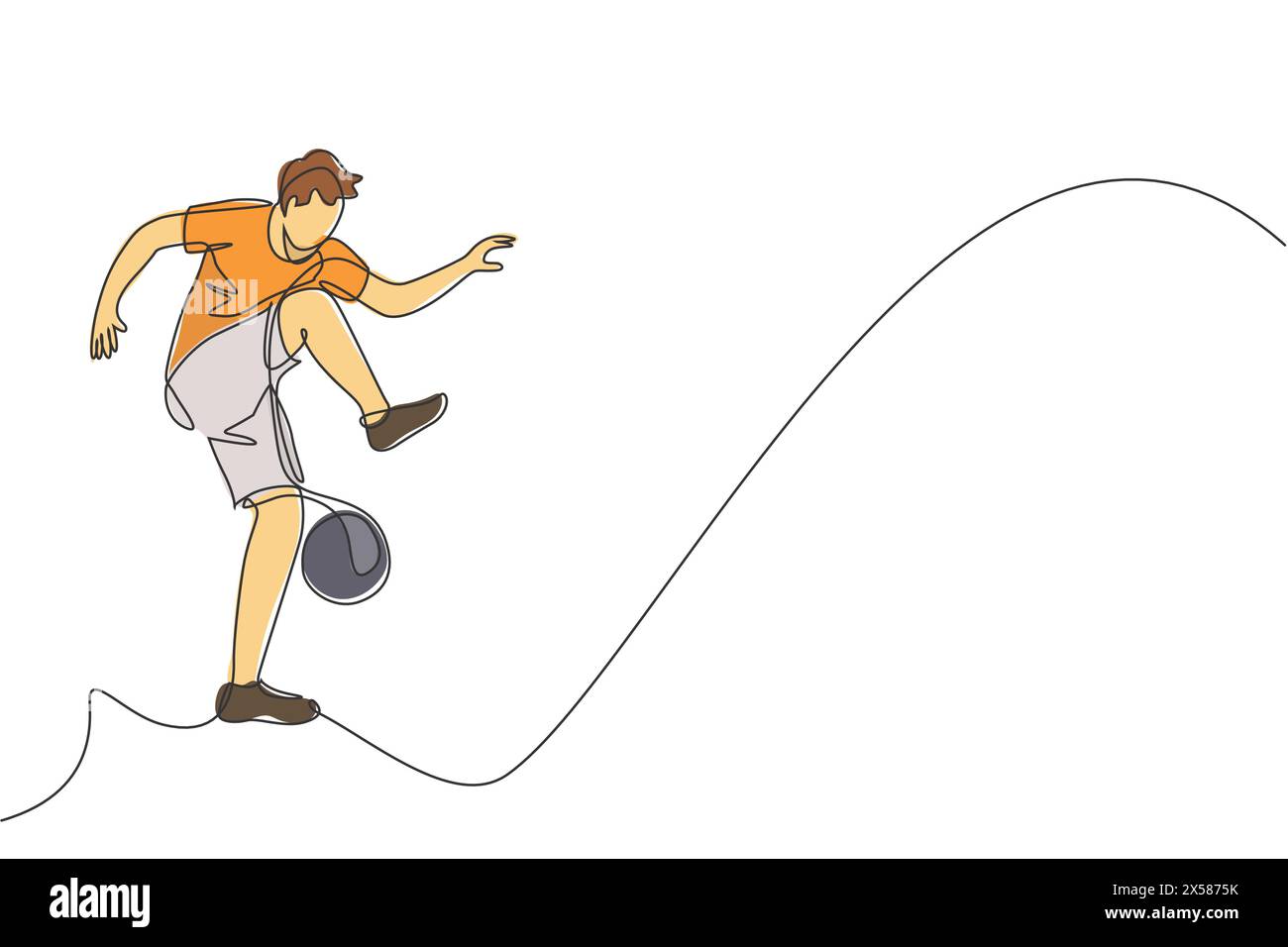 One continuous line drawing young sporty man soccer freestyler player ...