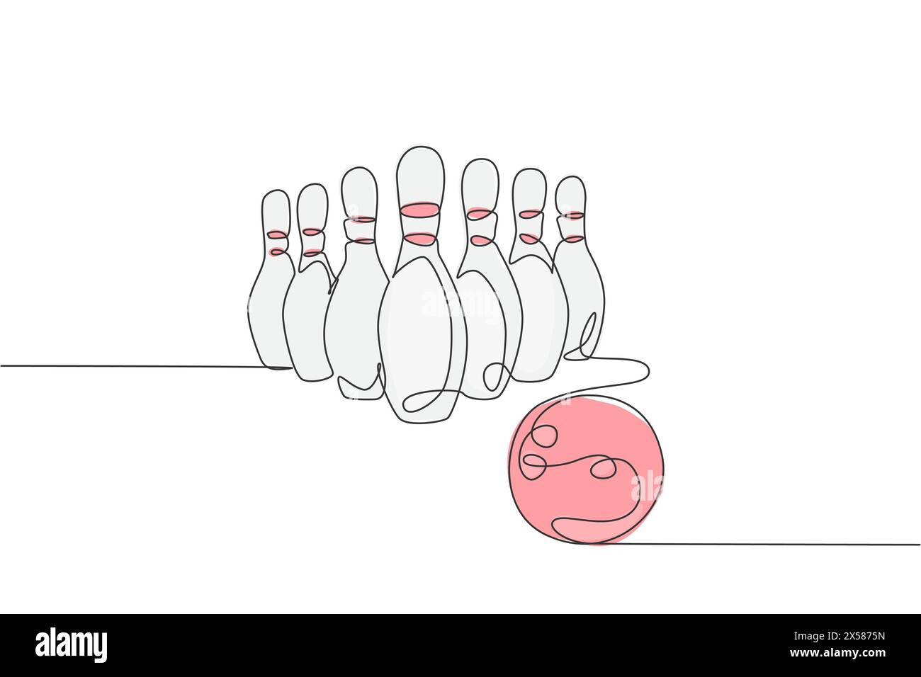 Single continuous line drawing of bowling pins lined up at bowling lane ...