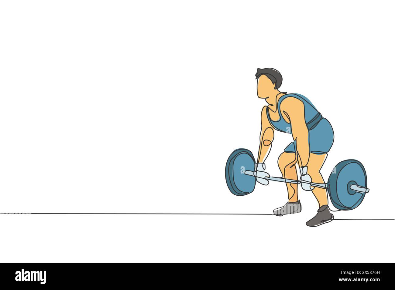 Single continuous line drawing of young strong weightlifter man ...