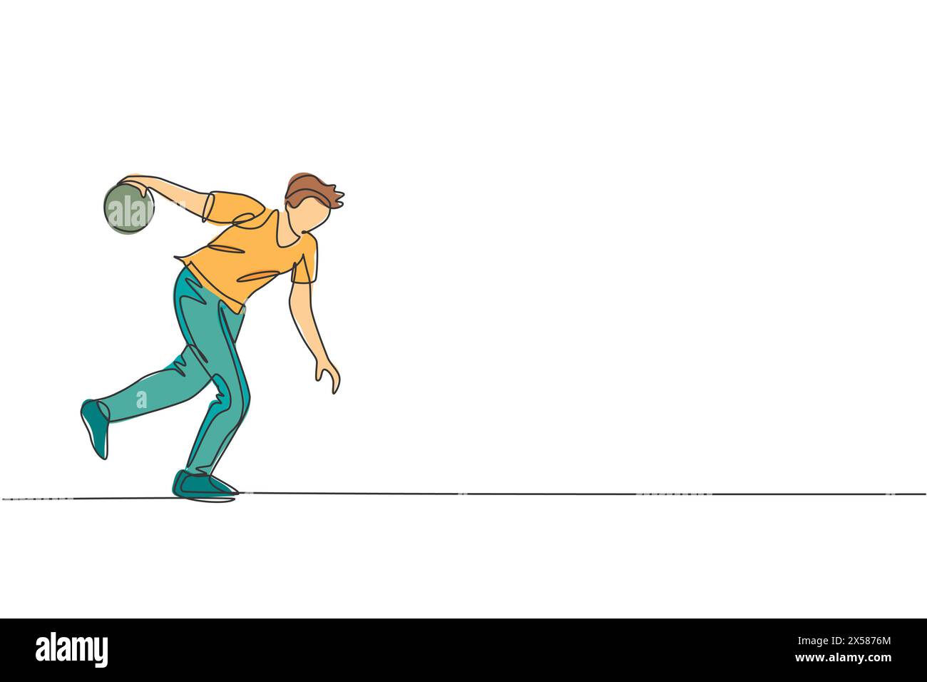 One single line drawing of young talented bowling player man throw ball ...