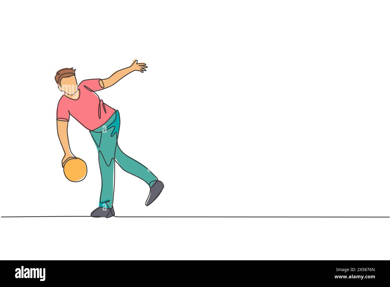 One continuous line drawing of young happy bowling player man throw ...