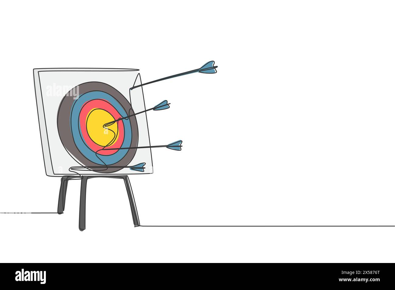 One continuous line drawing of arrows was shoot to an archery target ...
