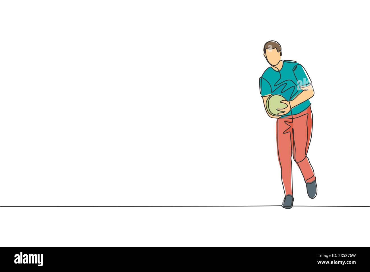 One continuous line drawing of young happy bowling player man throw ...